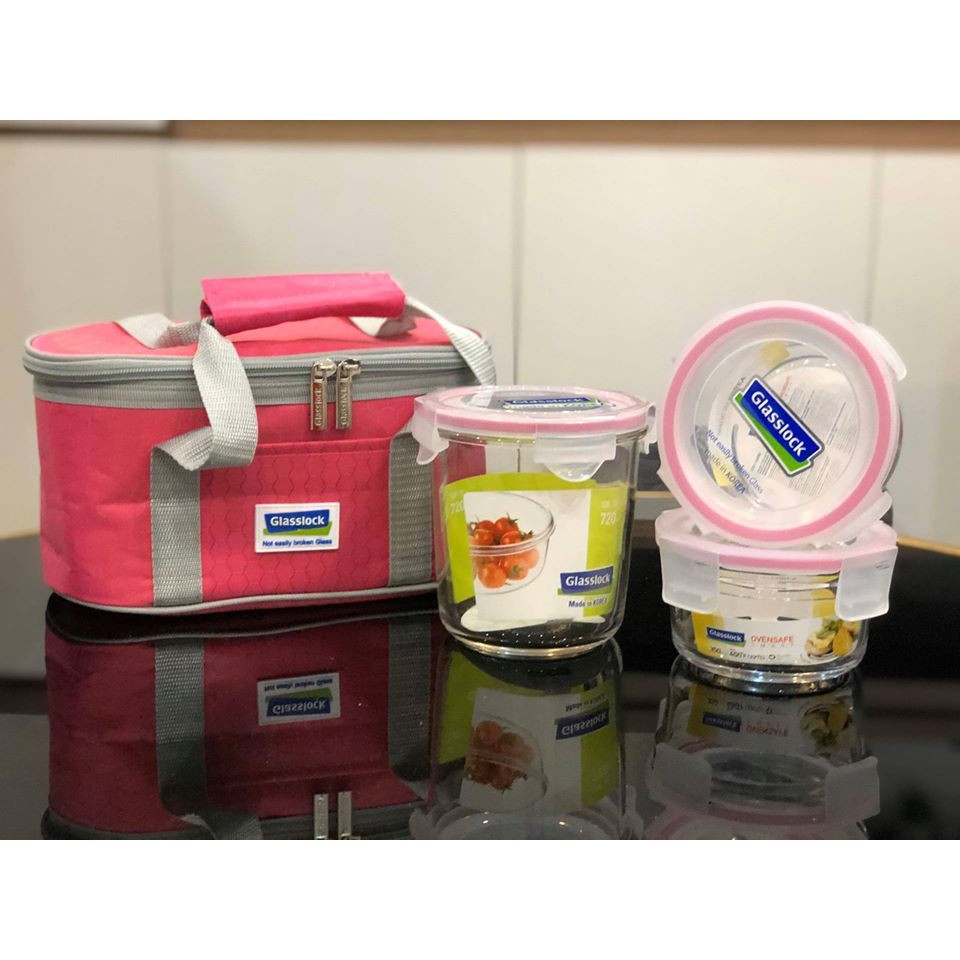 Bộ hộp cơm thủy tinh Glasslock Hàn Quốc 720ml + 350ml + 350ml kèm túi giữ nhiệt oval | Shopee ...