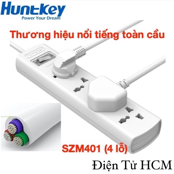 Ổ cắm điện đa năng chống sét Huntkey SZM401 - 2500W, 4 lỗ 3 chân đa năng, chống sét -HÀNG NHẬP ...