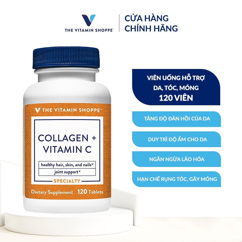 Viên uống hỗ trợ da, tóc, móng THE VITAMIN SHOPPE Collagen + Vitamin C 120 viên | Shopee Việt Nam