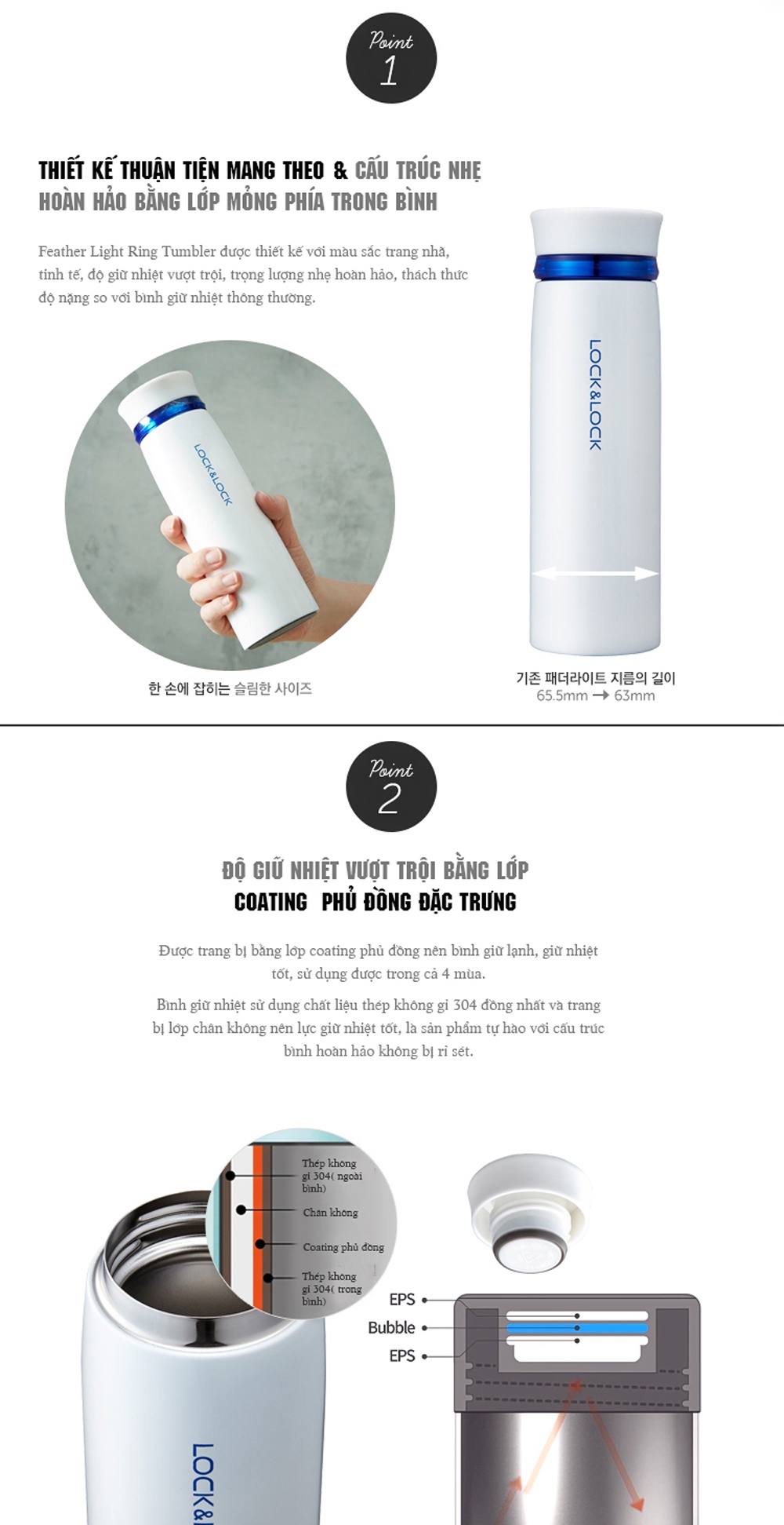 Bình giữ nhiệt LocknLock 450ml Feather Light LHC4131 - Hàng chính hãng ...