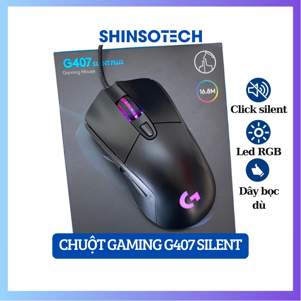 Chuột máy tính có dây Logitech G407 Plus click silent dây bọc dù led RGB đổi màu cực đẹp chuyên ...