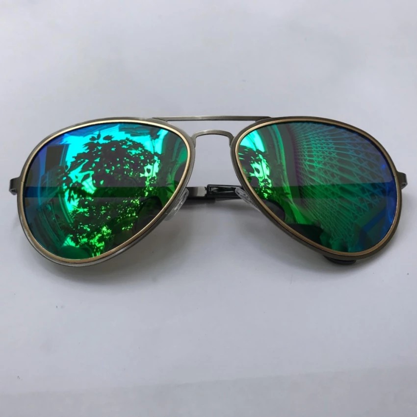 Kính mát phân cực nữ kiểu dáng phi công mắt gương xanh viền vàng gọng ...