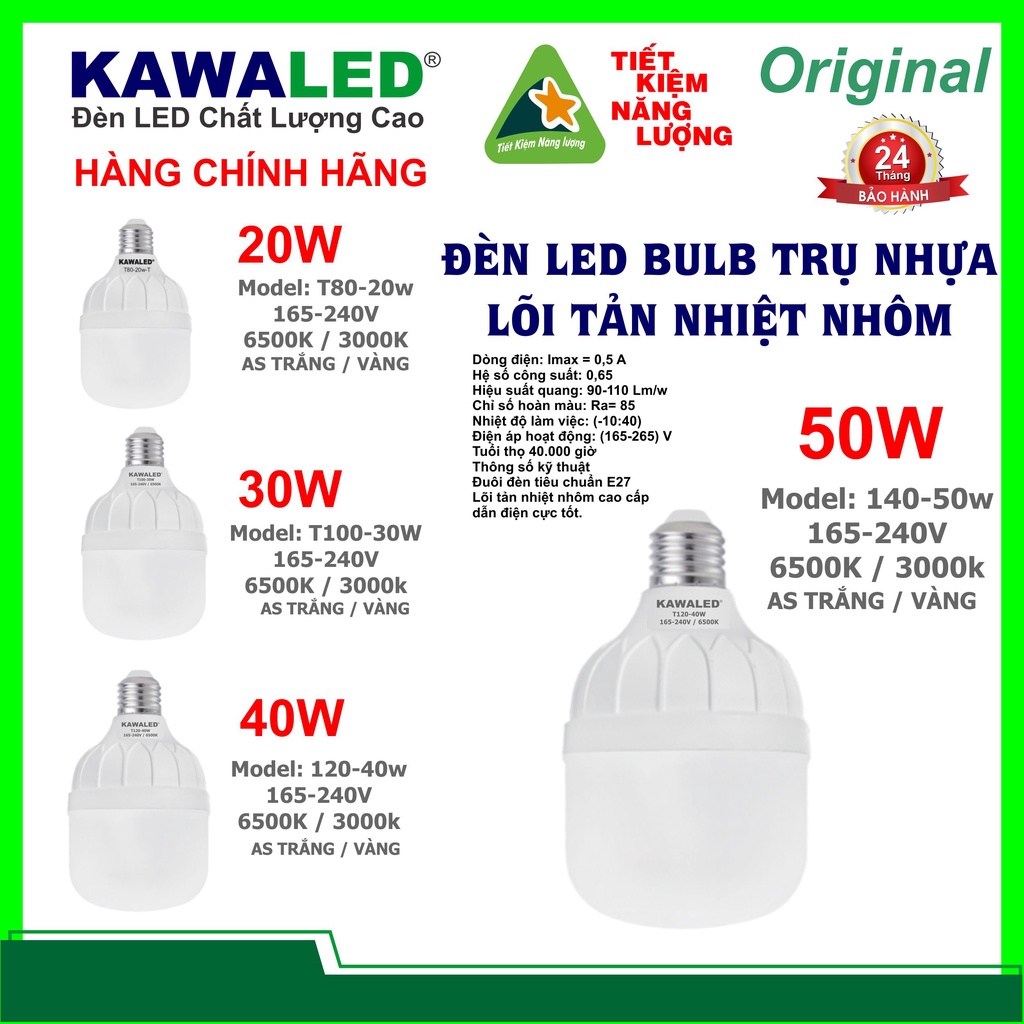 ĐÈN LED BULB TRỤ THÂN NHỰA LÕI TẢN NHIỆT NHÔM 20W/30W/40W/50W (Ánh sáng trắng) | Shopee Việt Nam