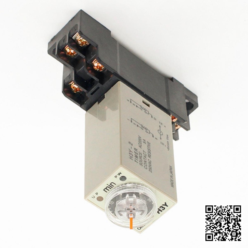Timer mini H3Y-2 điện áp 12VDC, 24VDC, 220VAC rơ le thời gian 8 chân dẹp nhỏ tặng kèm chân đế ...