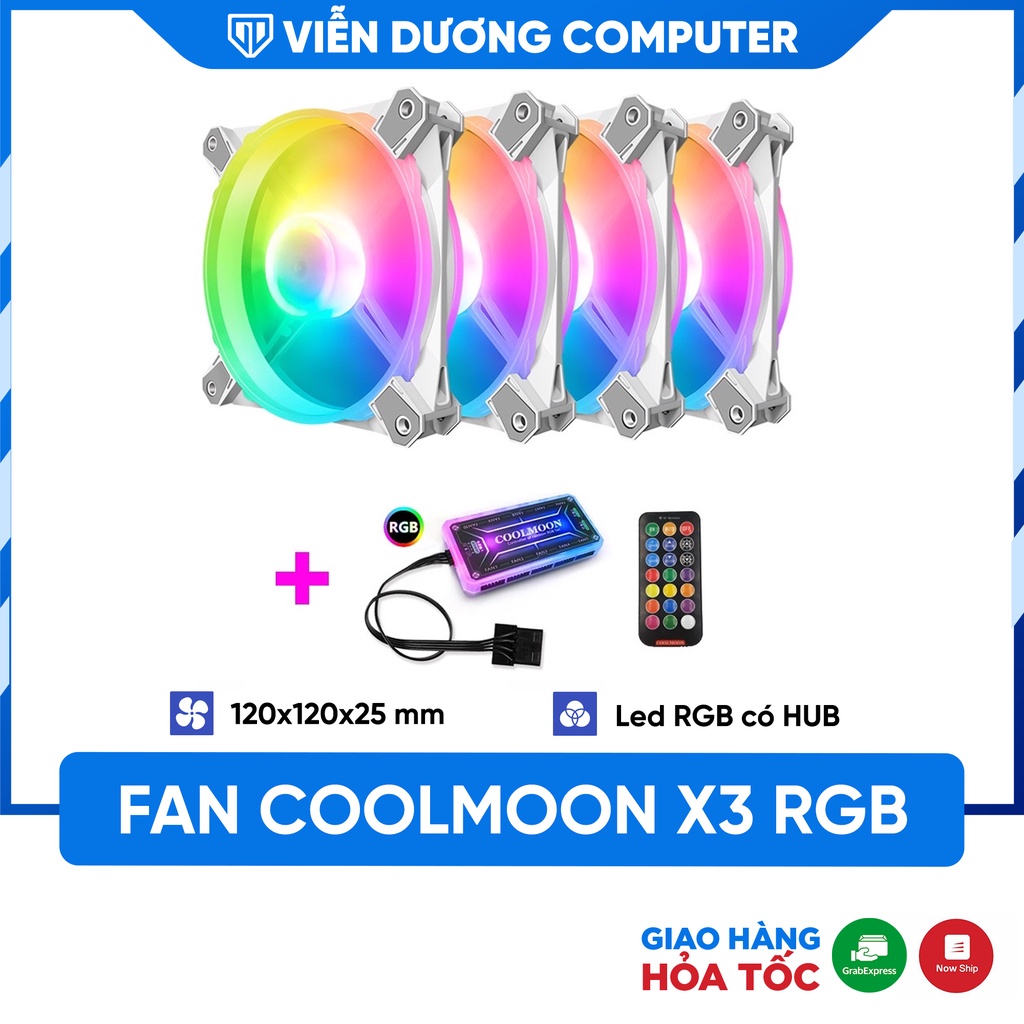 Quạt tản nhiệt Coolmoon X3, Fan LED RGB đồng bộ Hub Coolmoon + điều ...