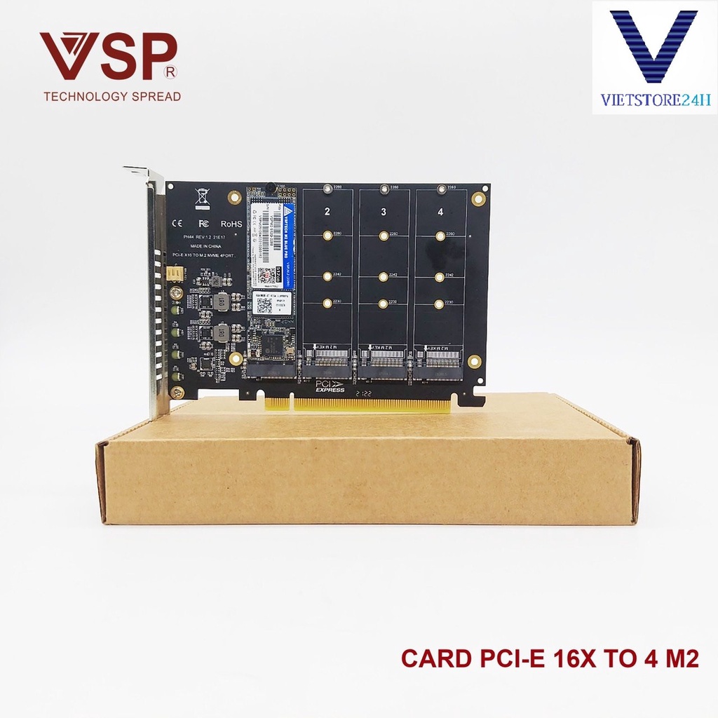 Card chuyển đổi PCI-E 16X sang 4 cổng NVMe (Tặng kèm 4 Tản Nhiệt Nhôm ...