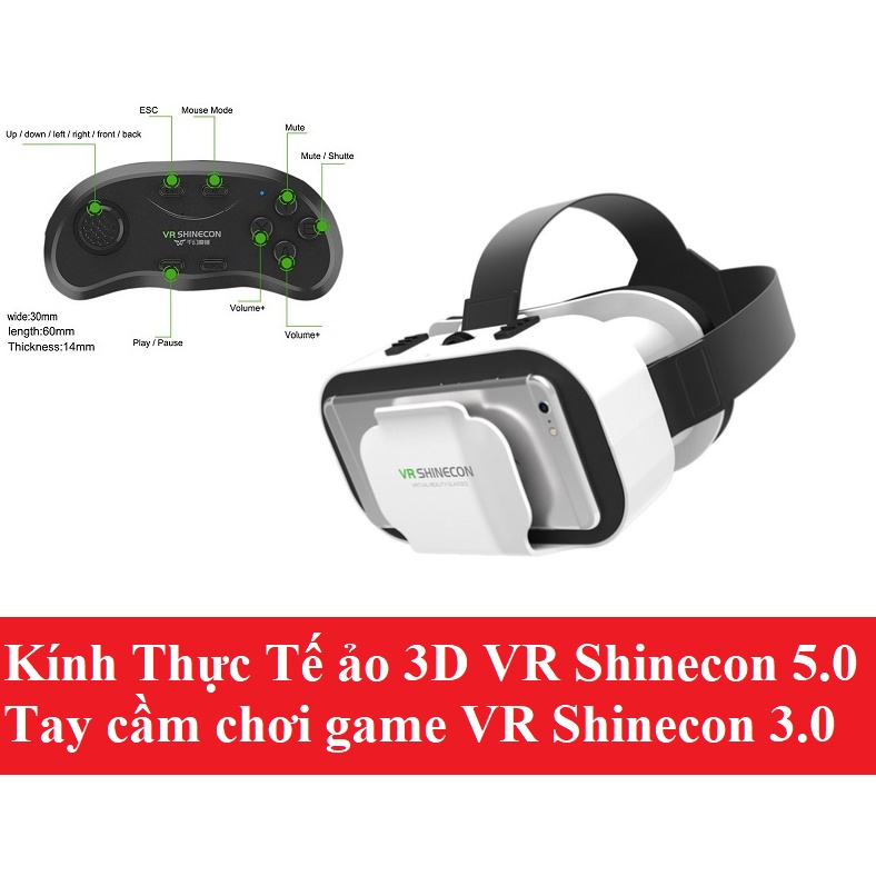 Combo Kính Thực Tế ảo 3D VR Shinecon 5.0 Thế Hệ Mới+ Tay cầm chơi game ...