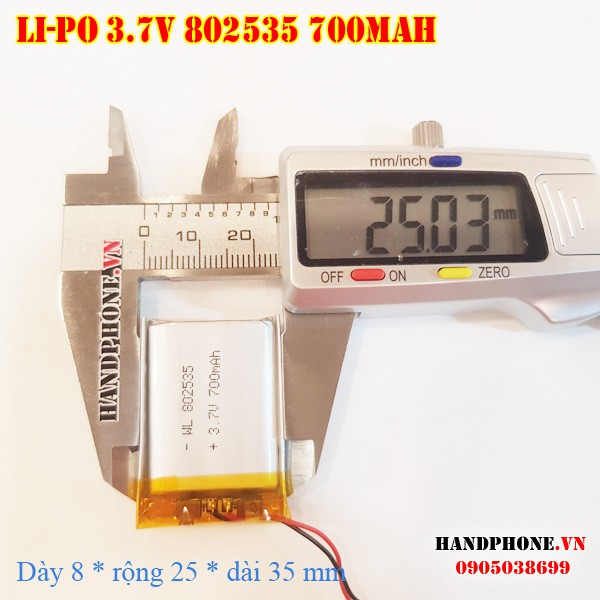 Pin Li-Po 3.7V 700mAh 802535 (Li-Polymer) cho điện thoại, loa Bluetooth ...