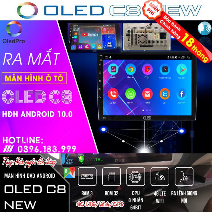 Màn hình Android Oled C8 cắm sim 4G ram 3gb/32gb chip 8x 7862 chính ...