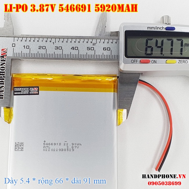Pin Li-Po 3.87V 5920mAh 546691 (Lithium Polymer) cho Bàn Phím Bluetooth ...
