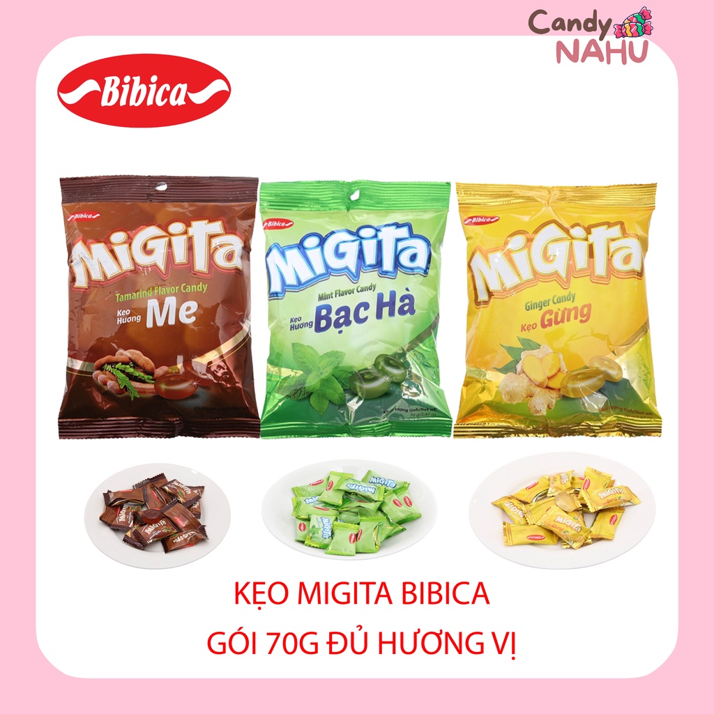 Kẹo Migita Bibica (Me/ Bạc hà/ Gừng) gói 70g đủ hương vị | Shopee Việt Nam