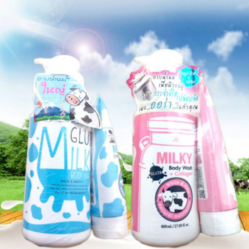 sữa tắm con bò Gluta Milk Thái Lan kèm sữa rửa mặt trắng da | Shopee ...