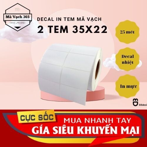 Giấy In Mã Vạch – Decal Mã Vạch 2 tem 35x22 loại 2 tem 1 hàng ( 1 cuộn ...
