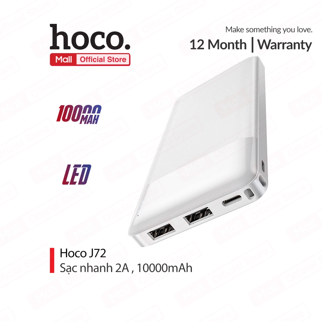 Pin sạc dự phòng Hoco J72 dung lượng 10000mAh, sạc 2A Max sạc 2 cổng USB (không hỗ trợ sạc ...