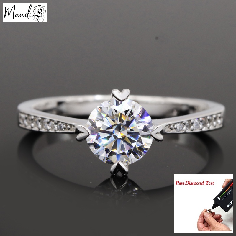 Maudie Real Moissanite Kim Cương Nhẫn Nữ Hình Trái Tim Siêu Trắng D Nữ ...