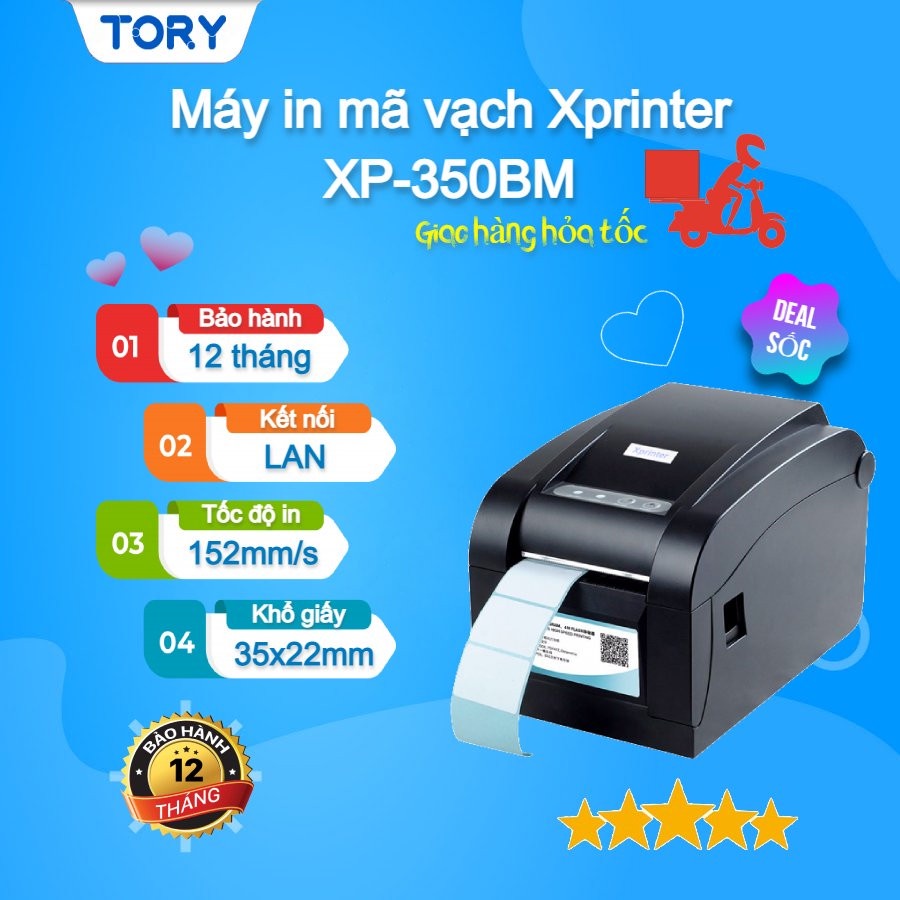 [XP- 350B/BM] Máy in đơn hàng khổ A7, in tem nhãn, mã vạch khổ 2 tem ...