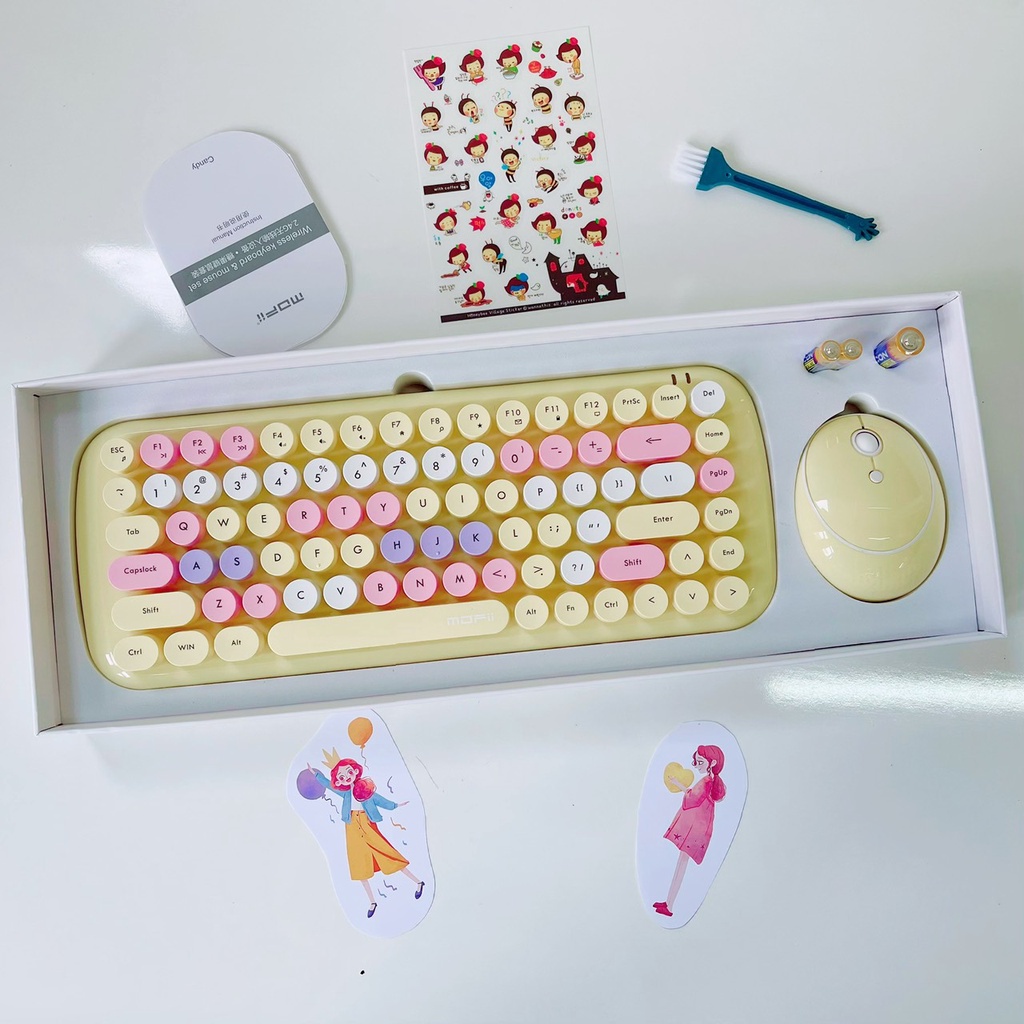 Bộ bàn phím cute không dây giả cơ & chuột MOFII Candy Colorful 6 Màu ...