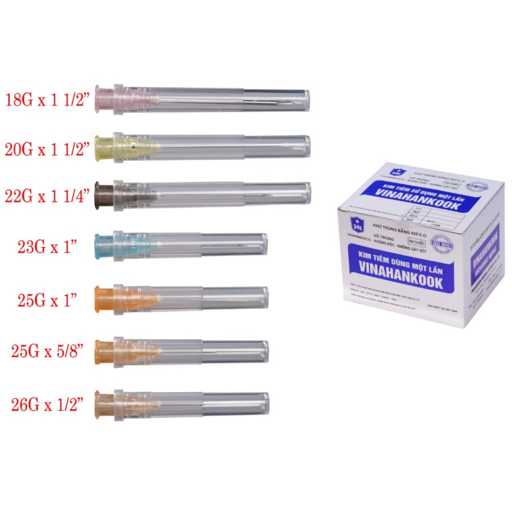 Đầu kim Vinahankook (kim pha thuốc) 18G 20G 22G 23G 25G 26G hộp 100 cái | Shopee Việt Nam
