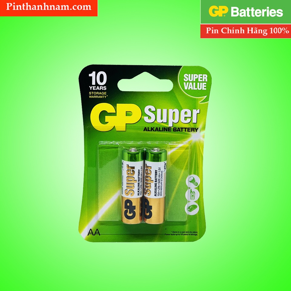 Pin AA GP super tiểu alkaline vỉ 2 viên LR6 chính hãng | Shopee Việt Nam