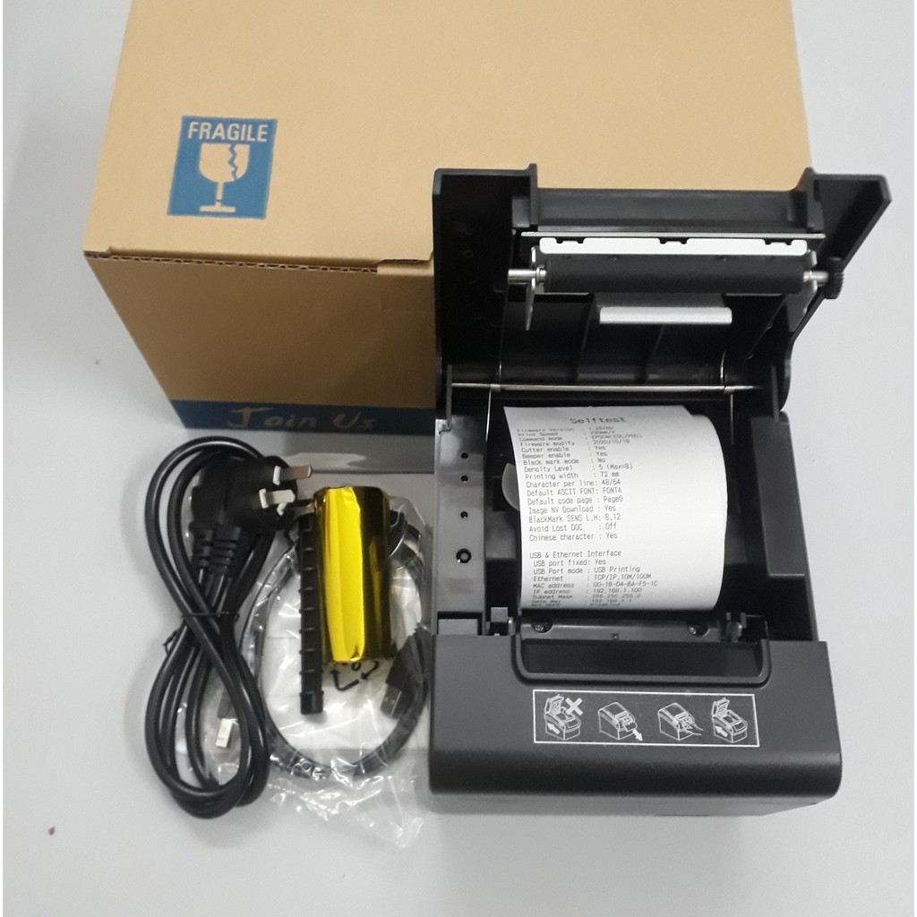 Máy in nhiệt hóa đơn từ điện thoại Xprinter XP - 808 tốc độ 230mm/giây kết nối cổng LAN + USB ...