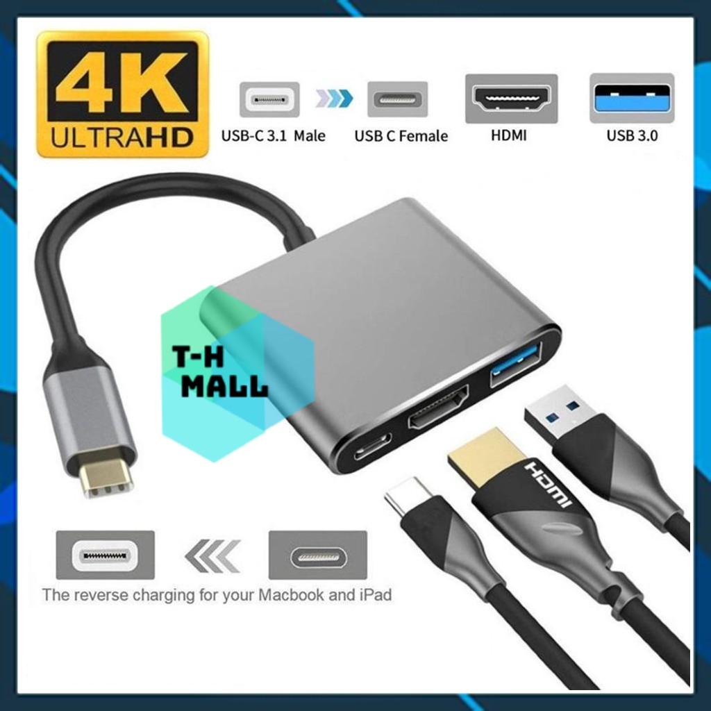 Bộ Chuyển Đổi Hub 3 trong 1 Type C Sang HDMI USB 3.0 Type-C 3 in 1 hỗ ...