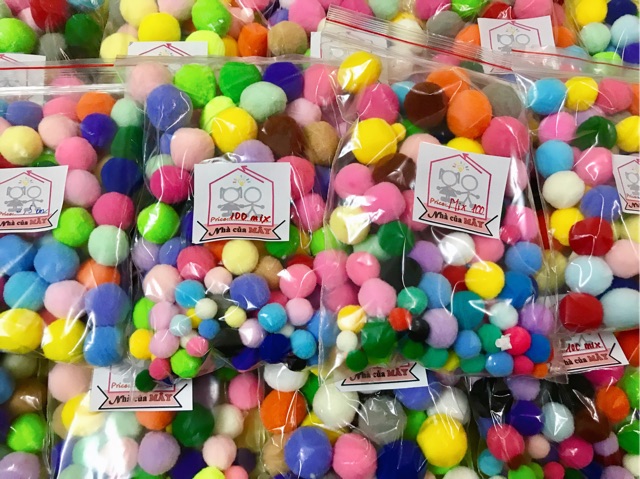 bòm bom (pom pom) hàng xuất 1cm-3cm (chọn loại, đọc kĩ mô tả) | Shopee ...