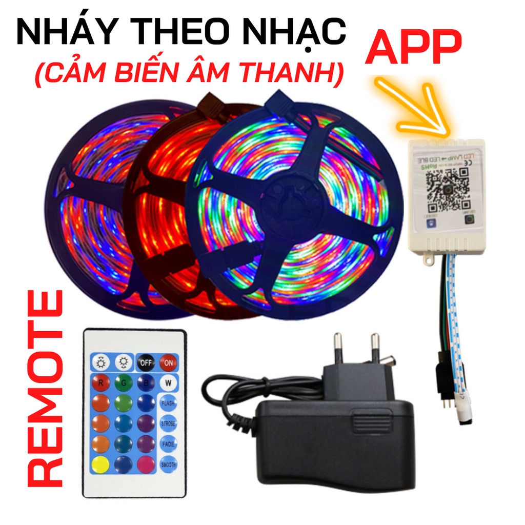 Đèn LED 5m RGB 16 triệu Màu Điều Khiển Bằng Điện Thoại, Nháy Theo Nhạc ...