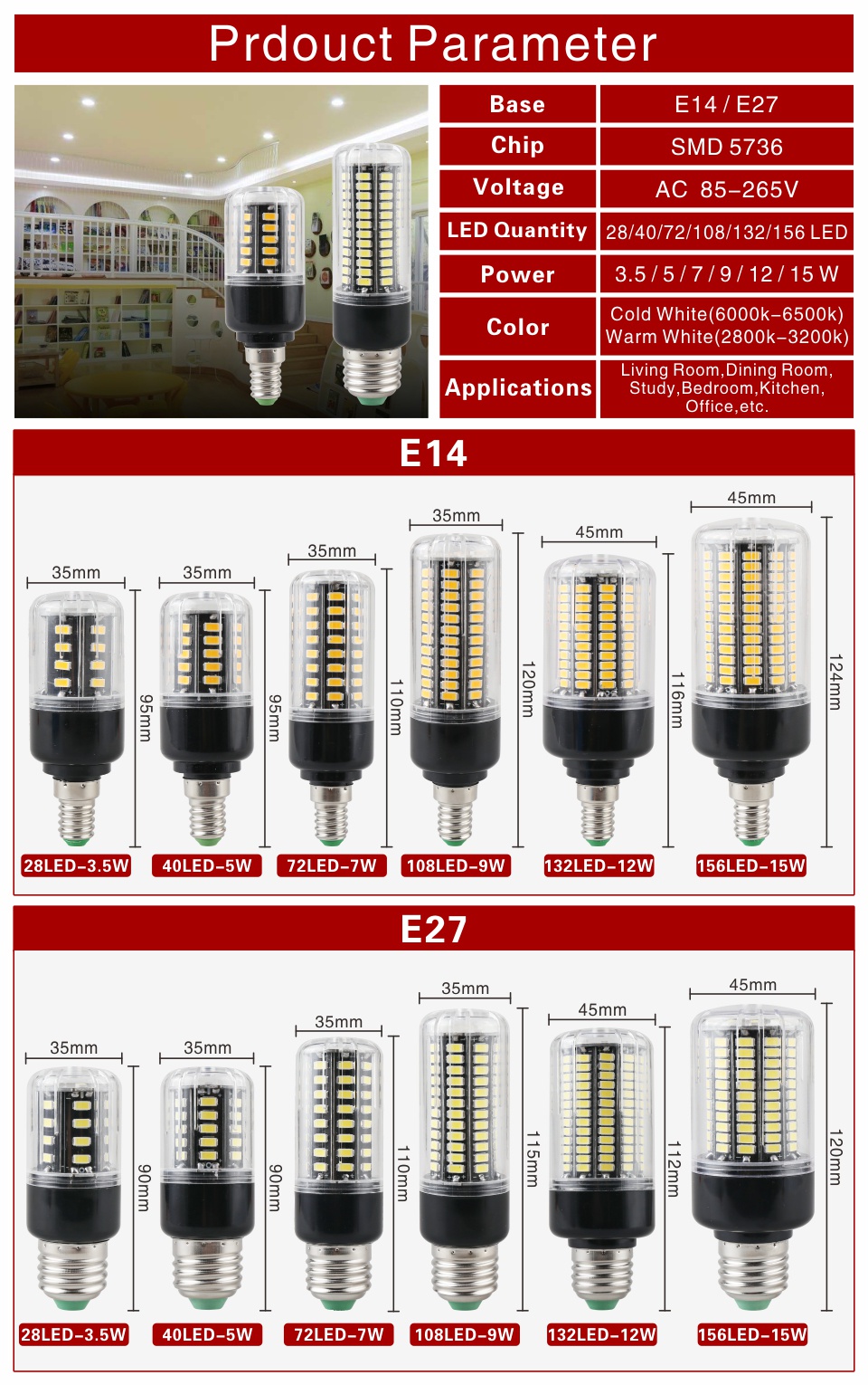 Bóng Đèn LED Bắp Ngô 3.5W 5W 7W 9W 12W 15W 20W E27 E14 220V 110V SMD ...