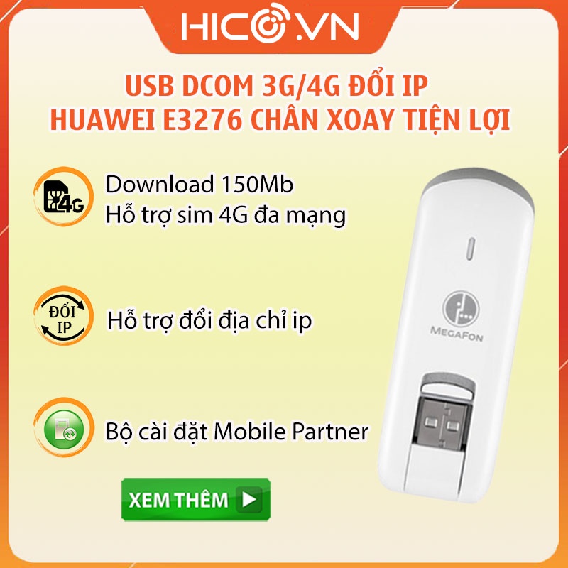 USB Dcom 3G 4G Huawei E3276 hỗ trợ đổi địa chỉ ip tốc độ 150Mbps dùng đa mạng Bản bộ cài mobile ...