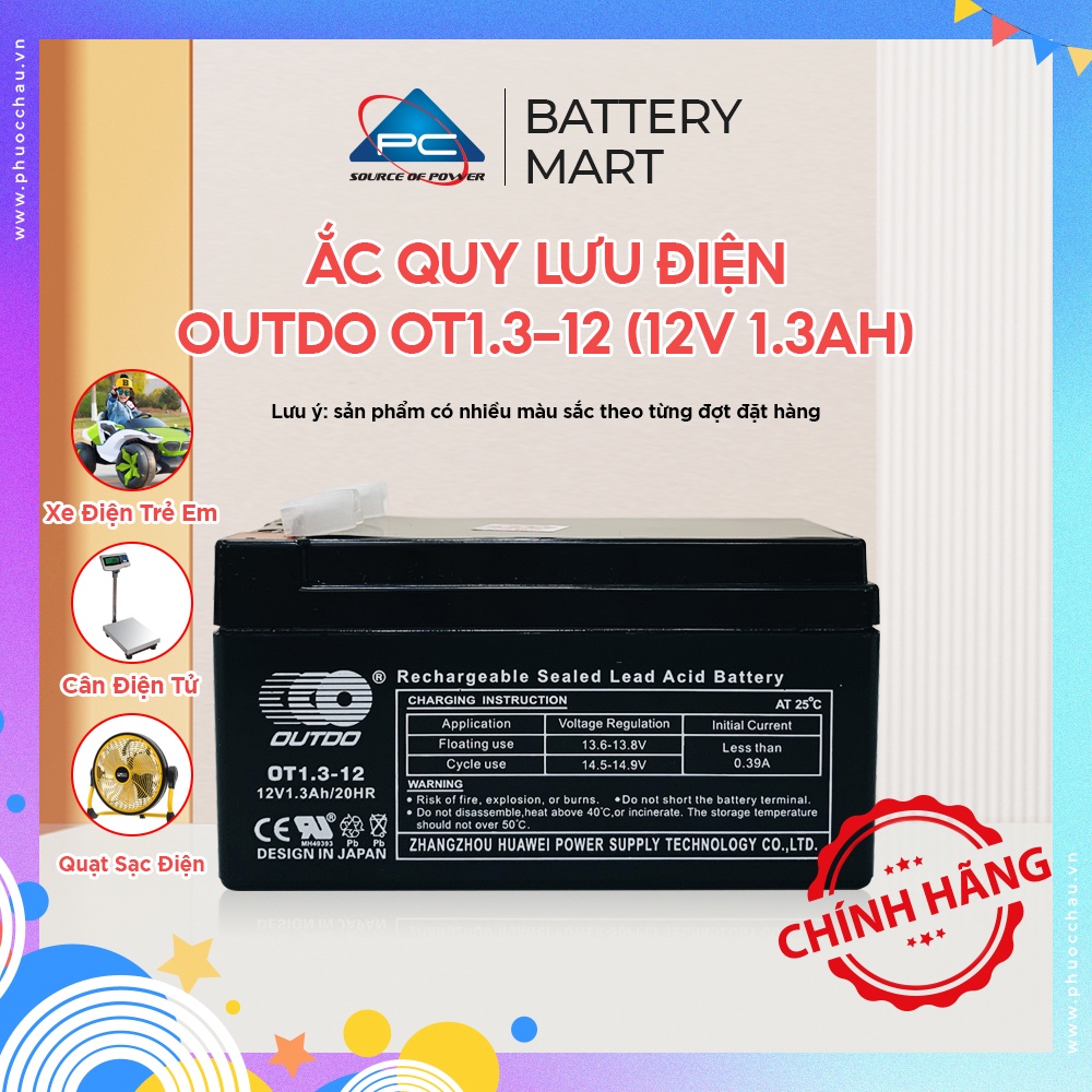 Bình ắc quy OUTDO OT1.3-12 (12V - 1.3AH) dùng cho UPS, cân điện tử | Shopee Việt Nam