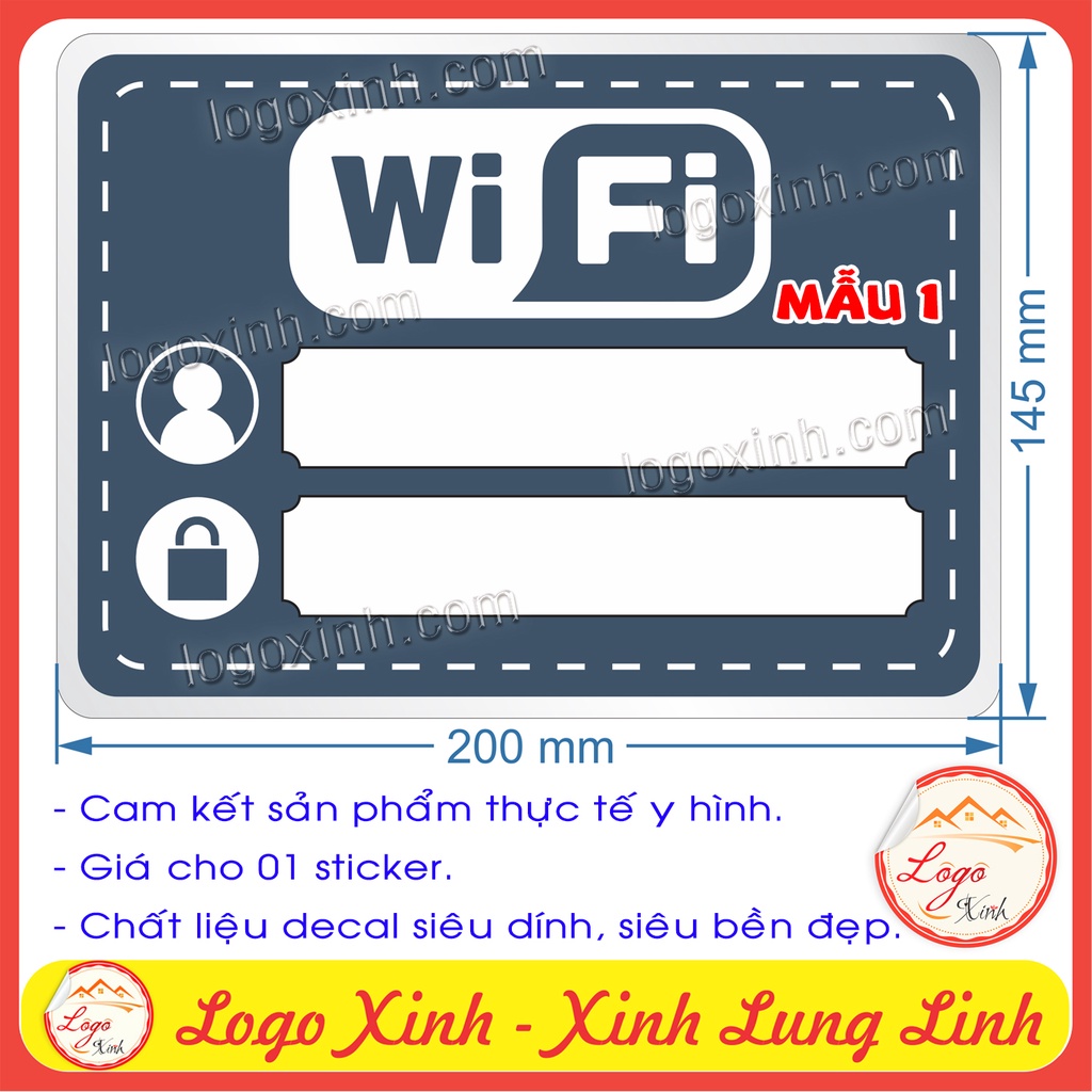 LOGO TEM STICKER BẢNG CHỈ DẪN THÔNG TIN ĐĂNG NHẬP WIFI, WIFI PASS DÙNG CHO NHÀ CỬA, QUẦY QUÁN ...