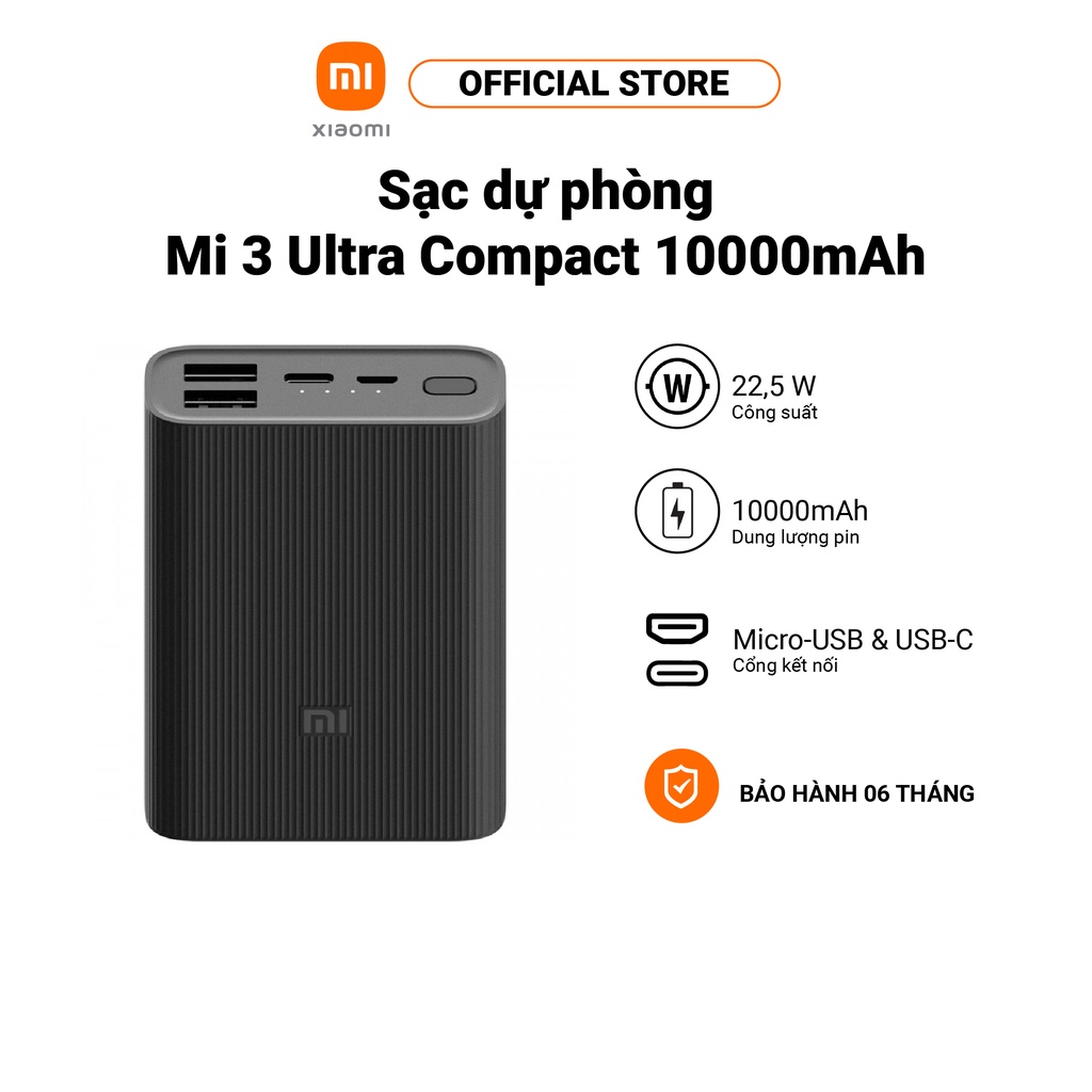 Pin sạc dự phòng 10000mAh Mi Power Bank 3 Ultra Compact | Shopee Việt Nam