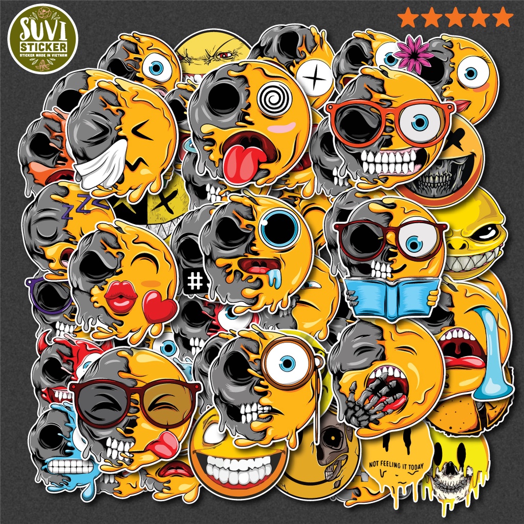 50 Sticker Cool Emoji chống nước sticker dán mũ bảo hiểm, laptop, điện ...