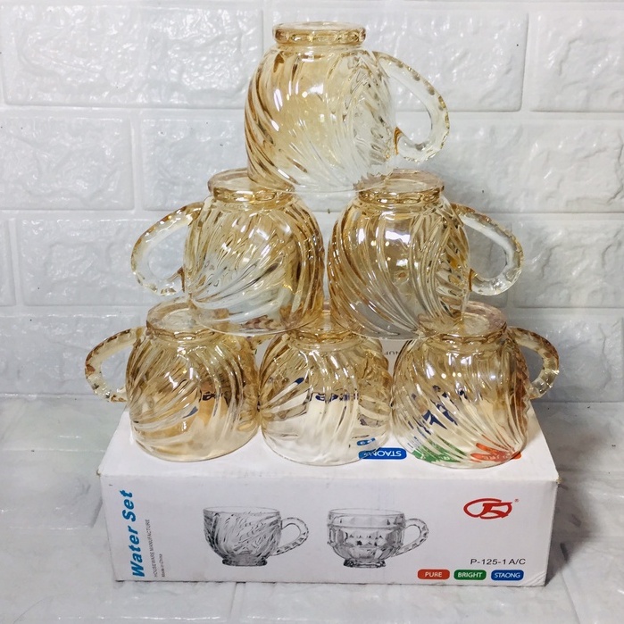 Bộ 6 cốc có quai thủy tinh pha lê ánh vàng 195ml | Shopee Việt Nam