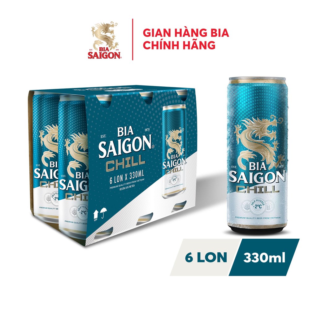 Lốc 6 lon bia SÀI GÒN CHILL - SABECO - 330ml/lon | Shopee Việt Nam