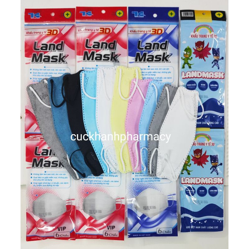 Gói 6 chiếc khẩu trang 3D kháng khuẩn LAND MASK, Landmask, phong cách ...