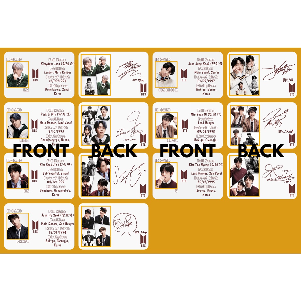 Set 7 thẻ card nhựa nhóm BTS - ID card in 2 mặt bo góc có chữ ký ...
