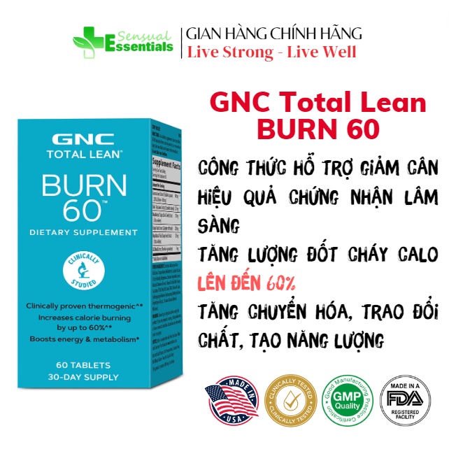 [CHÍNH HÃNG] GNC Total Lean Burn 60 - Hỗ trợ giảm mỡ, giảm cân, tăng chuyển hóa trao đổi chất ...