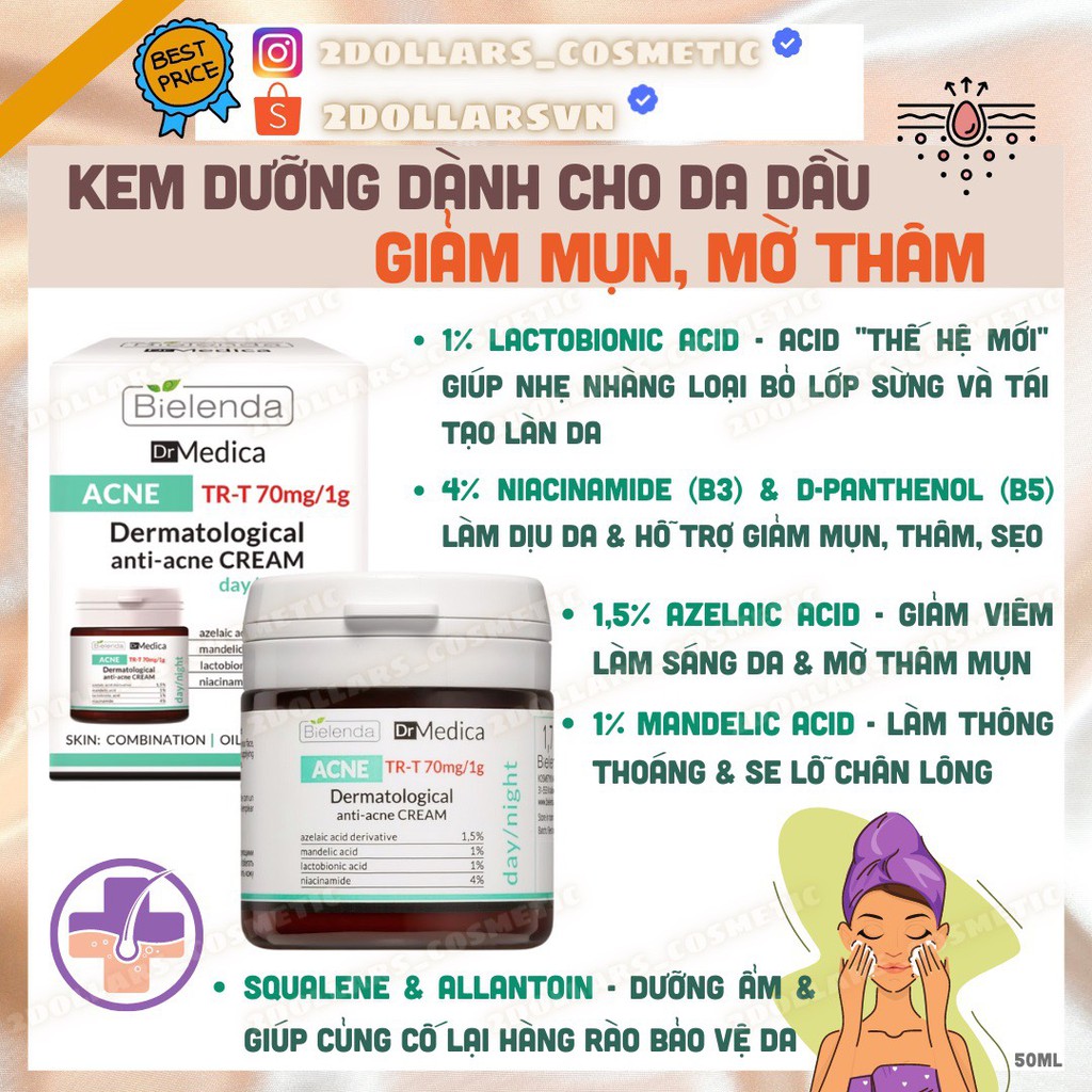 Kem dưỡng Bielenda Dr. Medica Anti-acne Dermatological Hỗ Trợ Giảm Mụn ...
