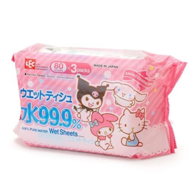Giấy ướt LEC 99,9% nước tinh khiết Sanrio E90345 80 tờ x 3 gói | Shopee Việt Nam