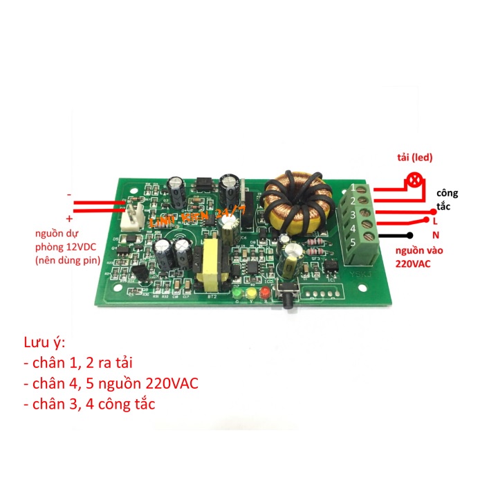 Mạch UPS dự phòng 12VDC lên 220VAC cho đèn LED 7W-26W tự động sạc cho pin 12V | Shopee Việt Nam