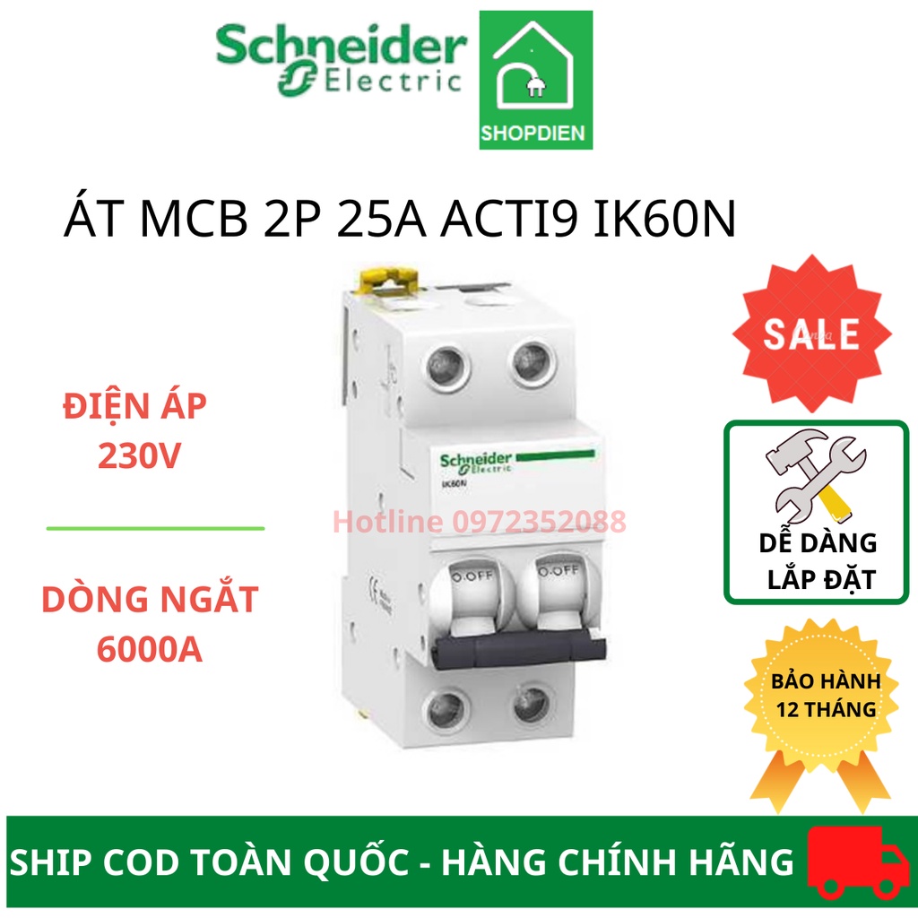 [Sẵn kho-Hàng chính hãng] Aptomat MCB 2P 6A,10A,16A,20A,25A,32A,40A,50A,63A Schneider A9K IK60N ...
