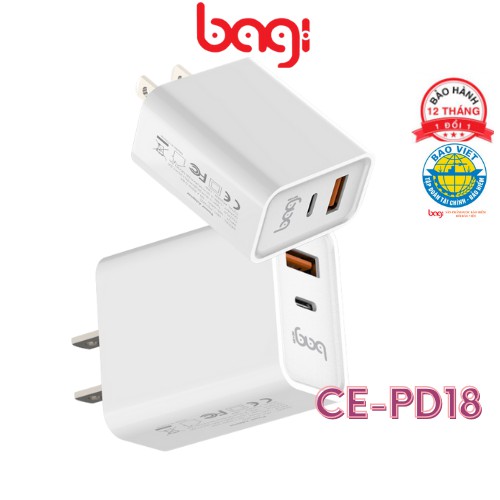 [BAGI] Củ sạc nhanh Bagi chuẩn PD Type-C 18W CE-PD18 màu trắng, sạc ...