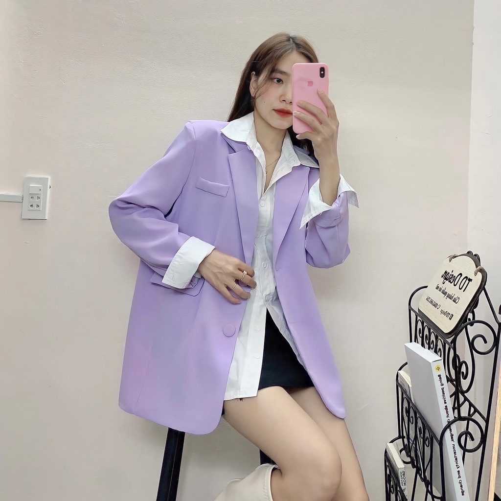 Blazer màu tím nhạt oversize phong cách Hàn Quốc | Shopee Việt Nam