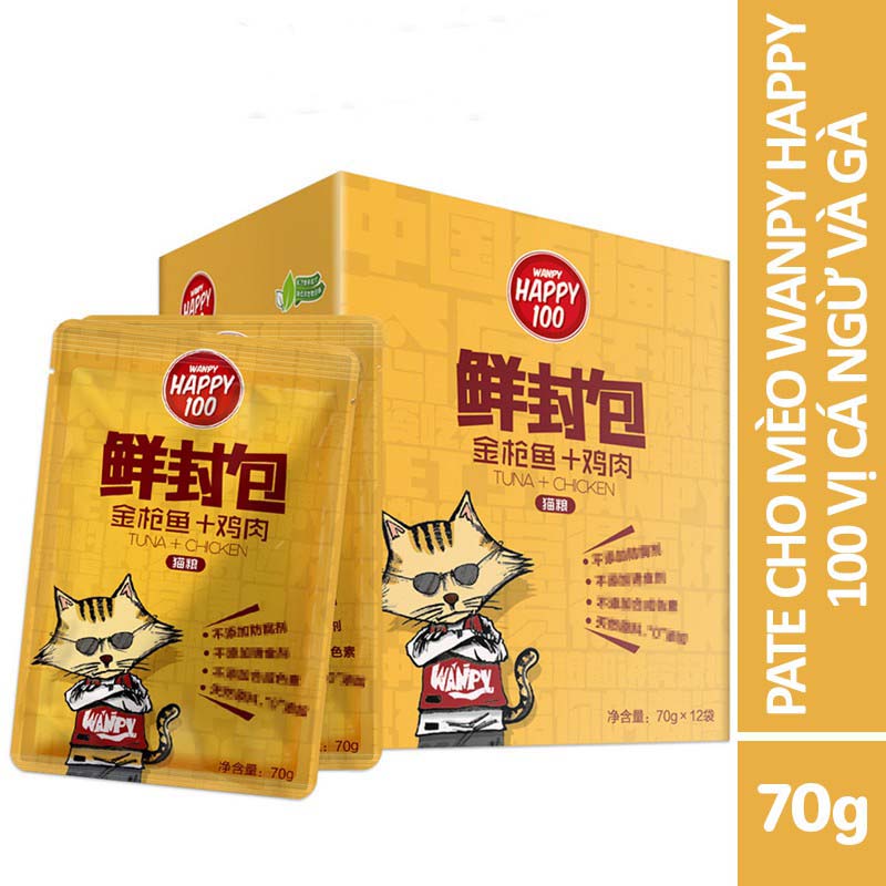 Pate Cho Mèo Wanpy Happy 100 Vị Cá Ngừ & Gà Gói 70G - Thức Ăn Cho Mèo ...