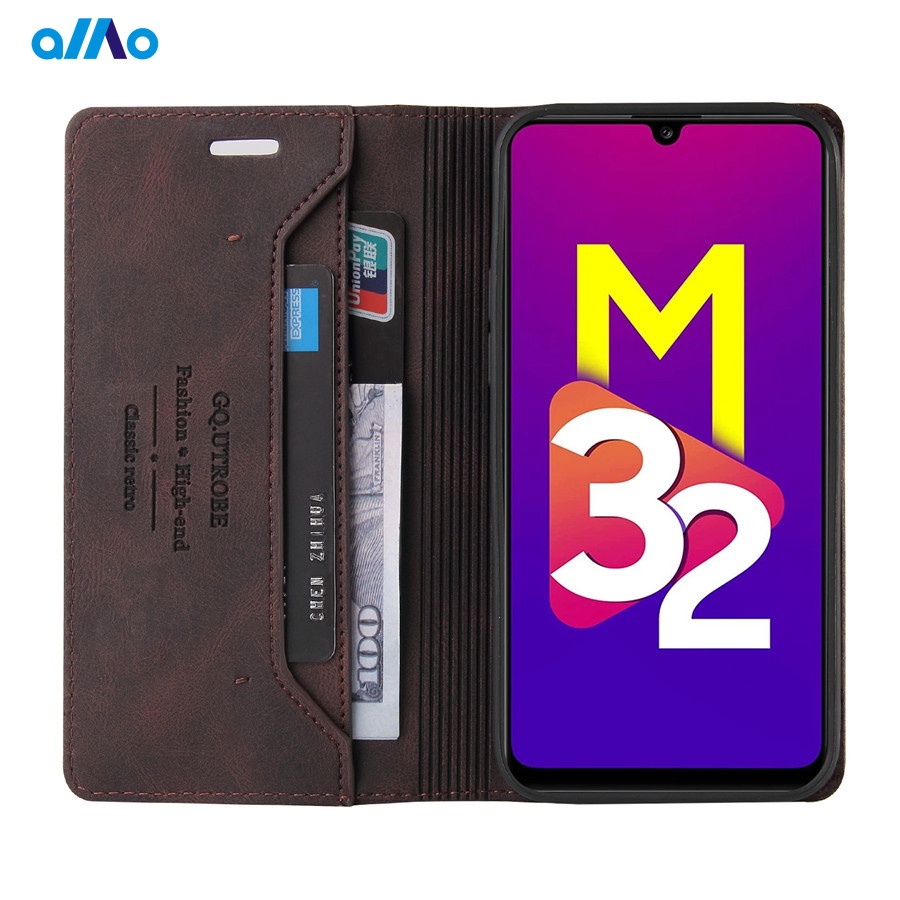 Bao da điện thoại nắp gập nam châm dạng ví retro cho Samsung Galaxy M32 ...