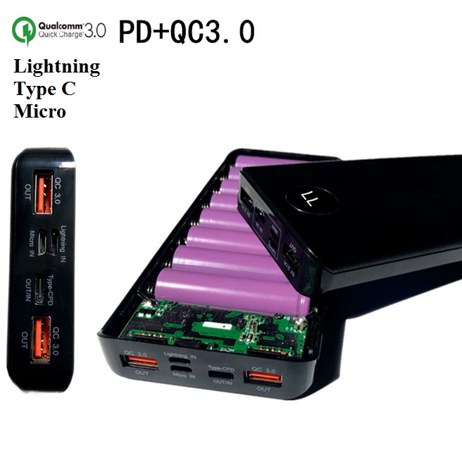 Box sạc dự phòng 8 Cell dùng pin 18650 CHUẨN SẠC NHANH QC3.0+PD màn ...