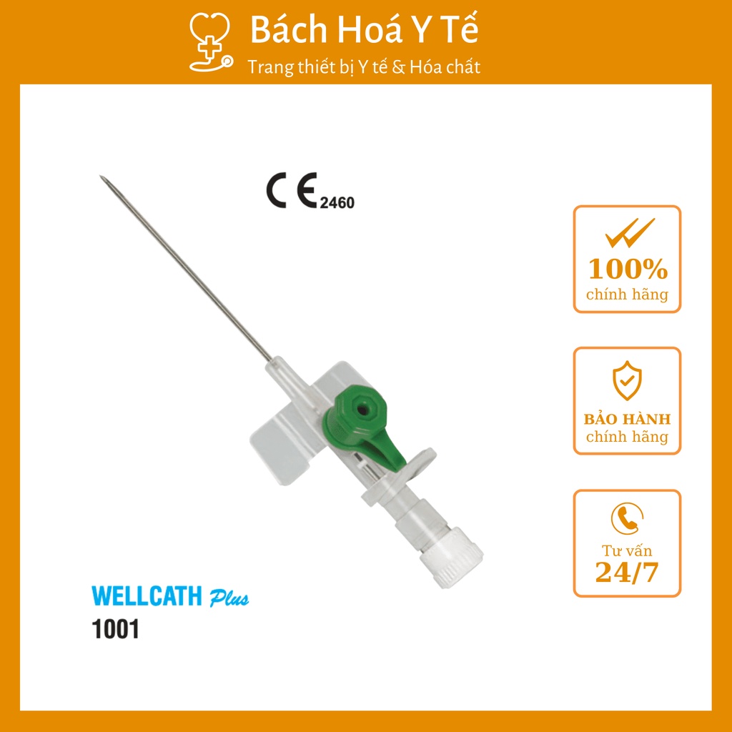 Kim luồn tĩnh mạch, có cánh, có cổng bơm thuốc 18G-22G, Wellmed, Ấn Độ ...