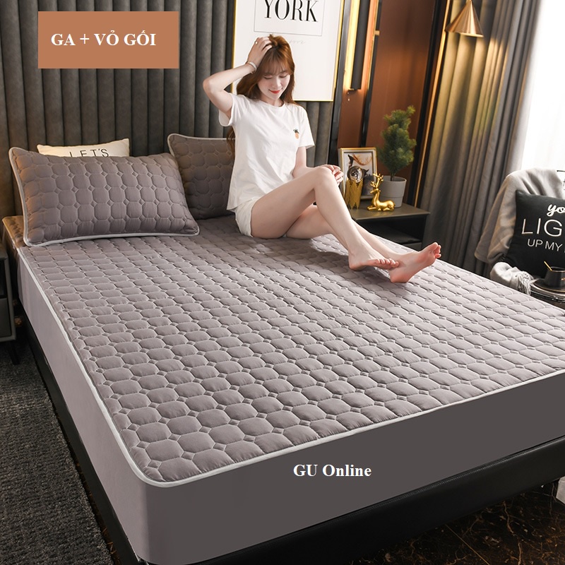 Ga chun trần bông ( 1 bộ: 2 vỏ gối + ga) cao thành 30cm | Shopee Việt Nam