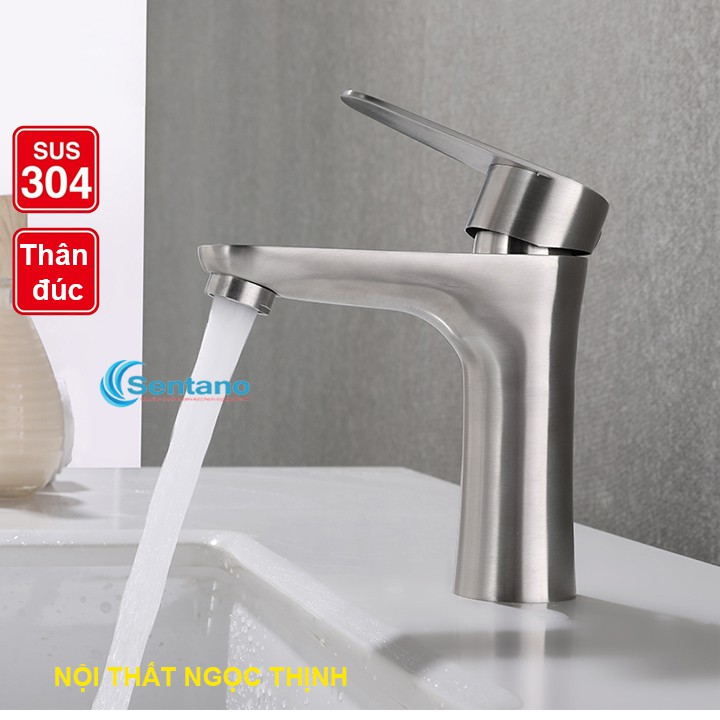 [XẢ CHỐNG VĂNG NƯỚC] Vòi lavabo INOX SUS304 Nóng Lạnh (LA EO) Sentano STN-304 thân đúc tròn vòi ...